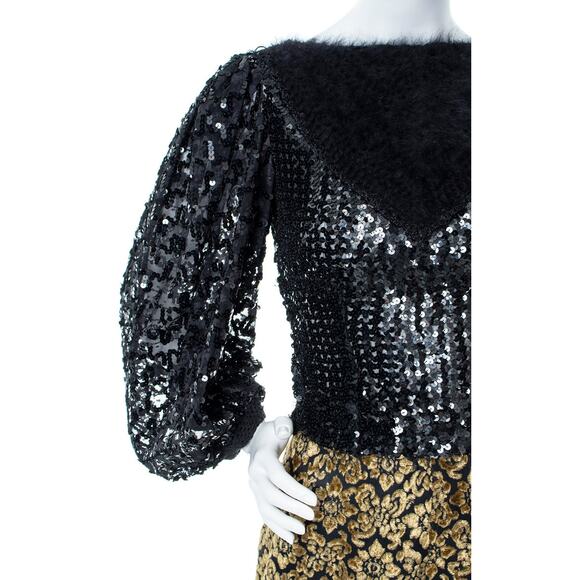 Vintage | Tops | Vintage 97s 1980s Blouse 70s 80s Black Sequin Knit ...